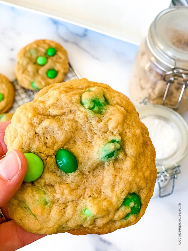Mint M&M Cookies for Christmas (or St. Patrick's Day) - The Feathered ...