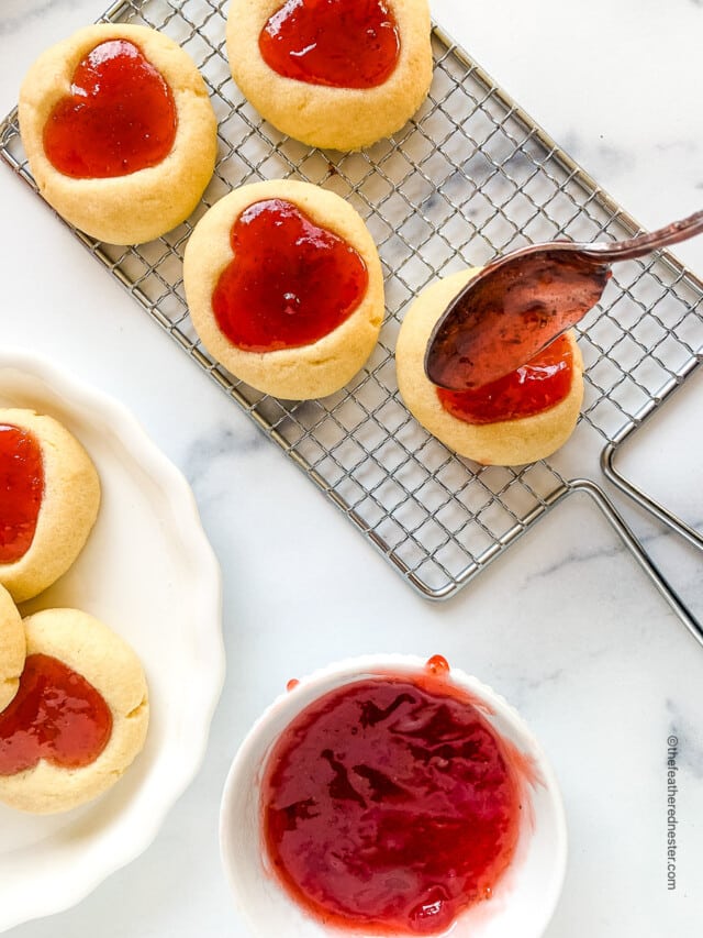 Heart Jam Cookies (Thumbprint Hearts) - The Feathered Nester
